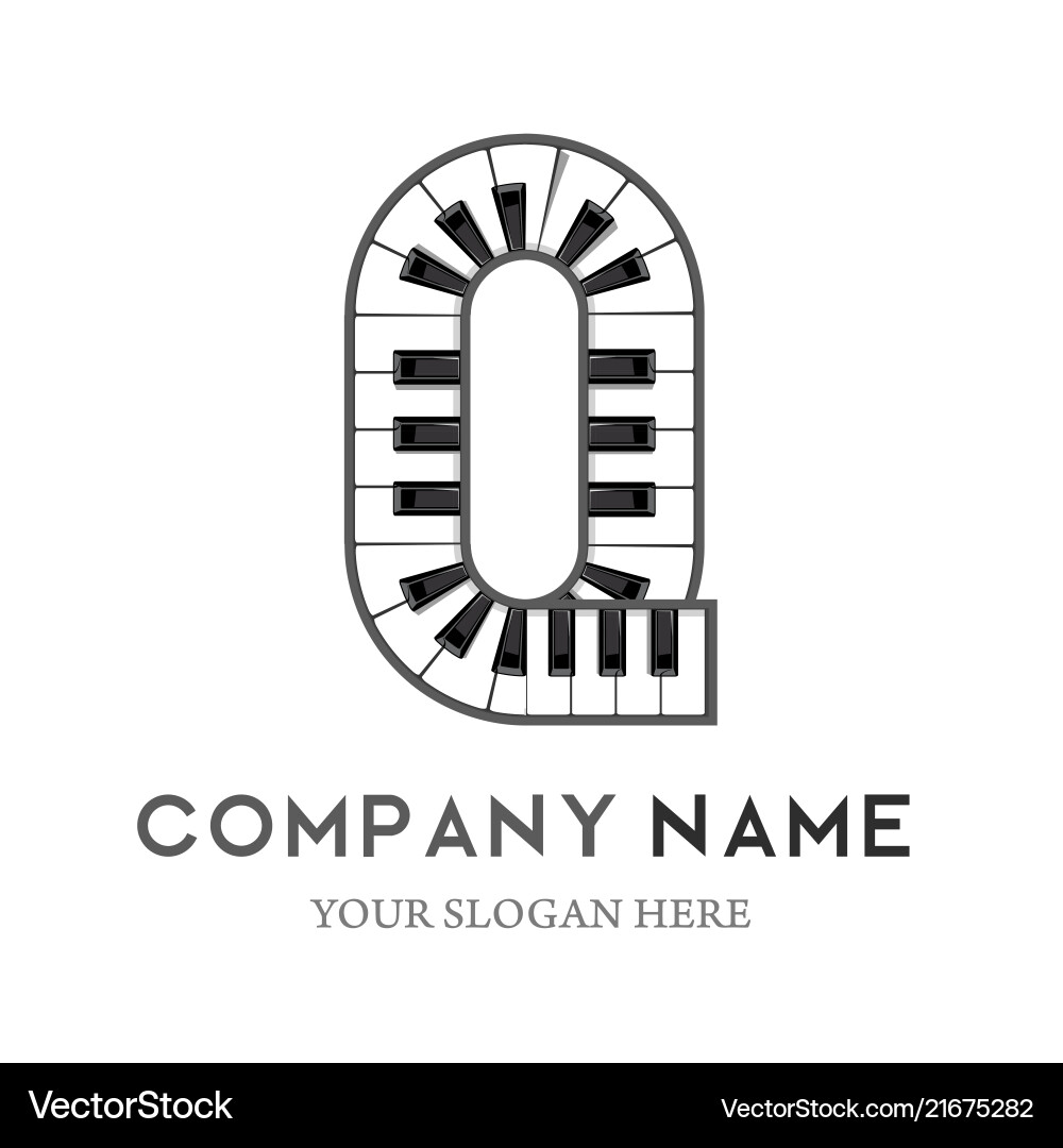 Q letter logo design piano keyboard Royalty Free Vector