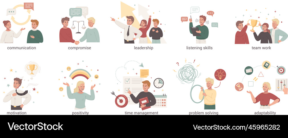 Soft skills cartoon set Royalty Free Vector Image