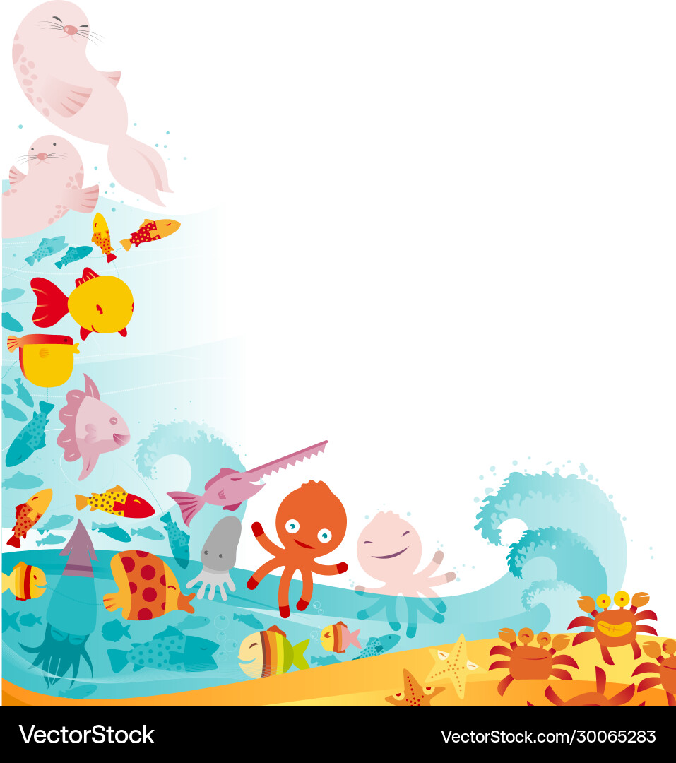 Cute underwater animals frame Royalty Free Vector Image