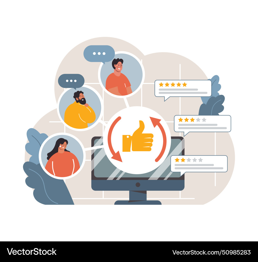 Diverse employees around a computer screen flat Vector Image