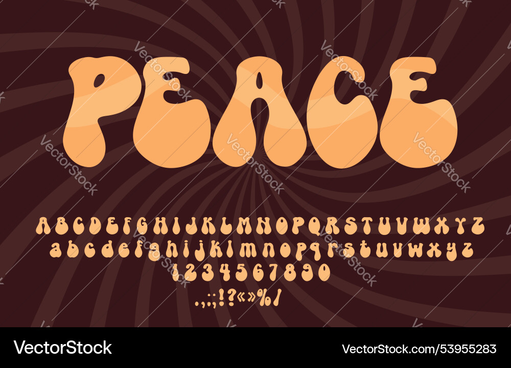 Groovy psychedelic font funky hippy typeface Vector Image