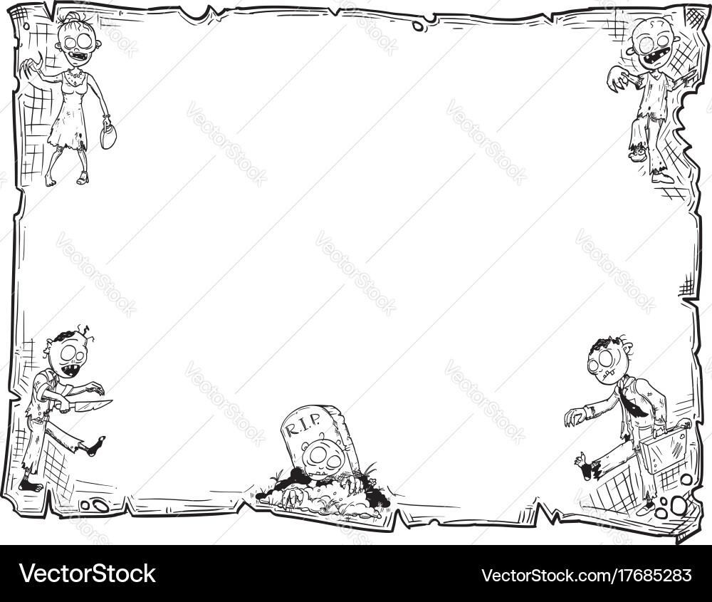 Halloween frame old scroll sheet with zombies Vector Image