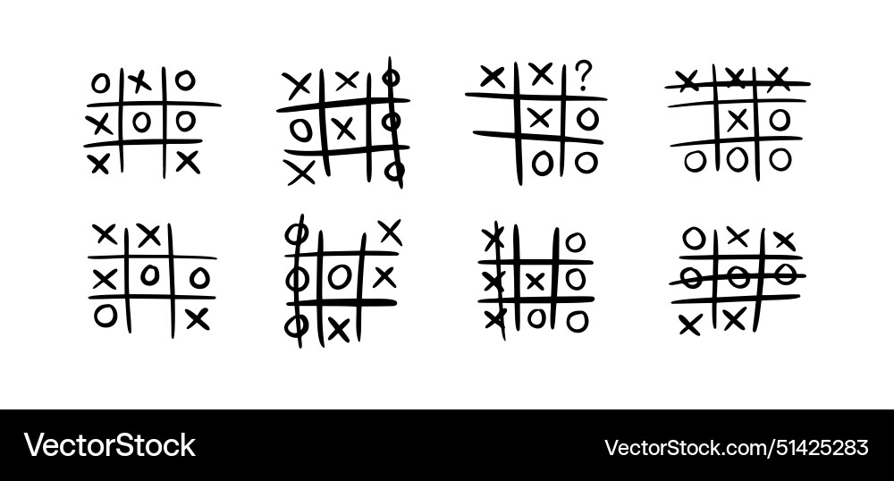 Hand drawn tic tac toe game doodle x-o children Vector Image