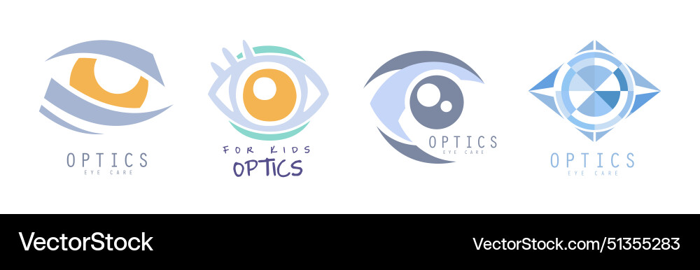 Optics and eye care logo label design Royalty Free Vector