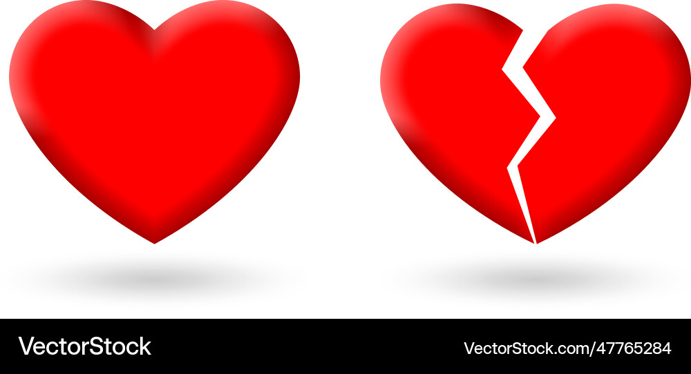 3d haeart and broken heart icon love break Vector Image