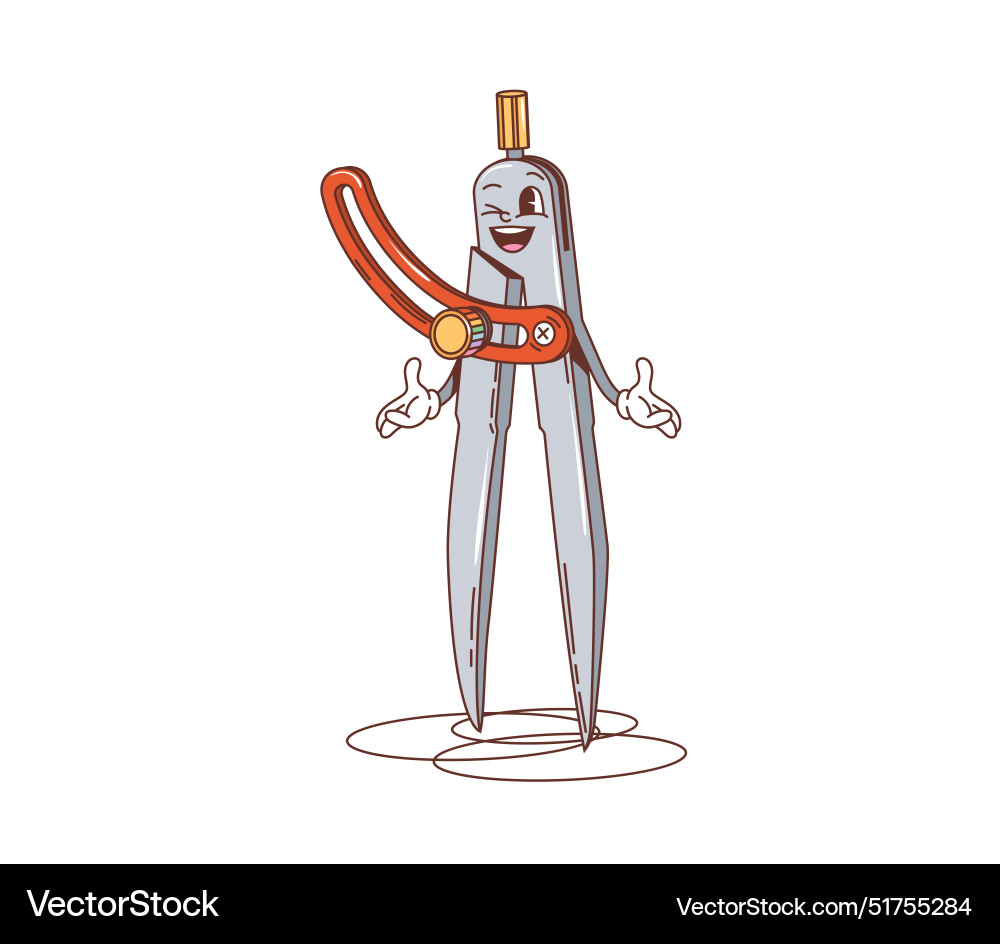 Cartoon retro groovy school compass character Vector Image