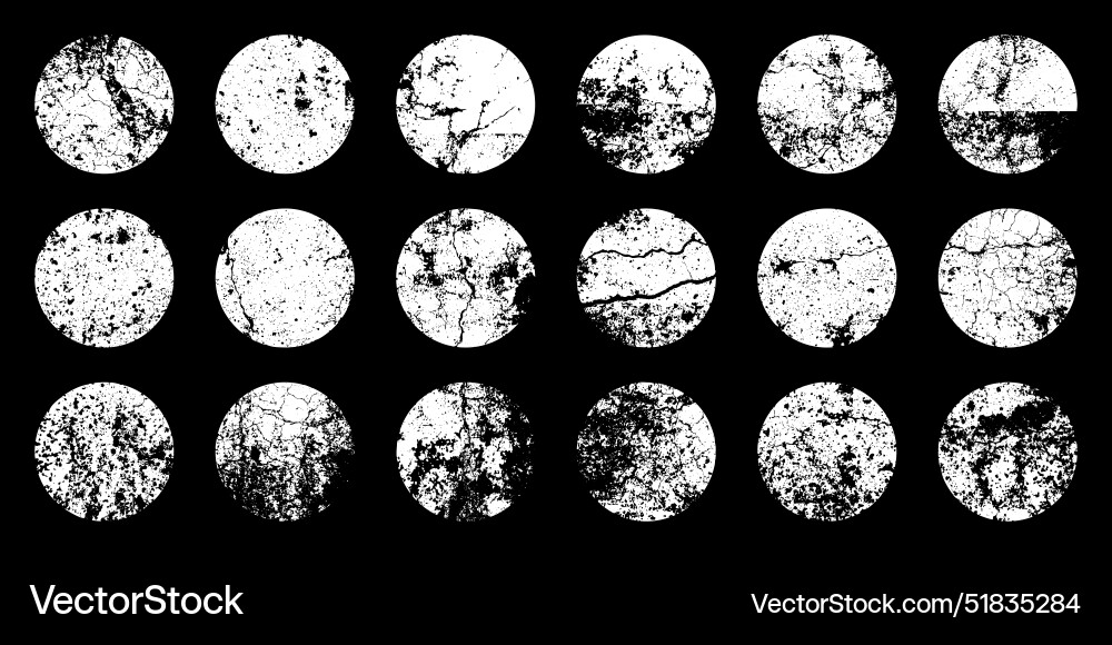 Grunge circles with stains and scratches circle Vector Image