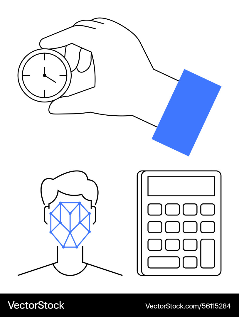 Hand holding clock facial recognition diagram Vector Image