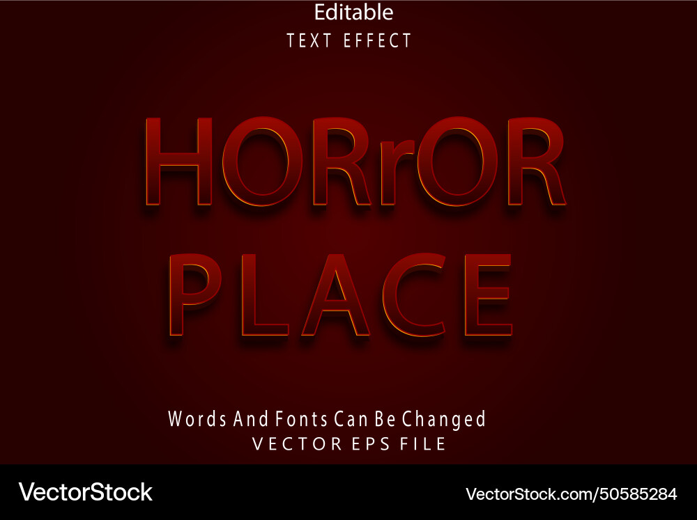 Horror place editable text effect emboss cartoon Vector Image