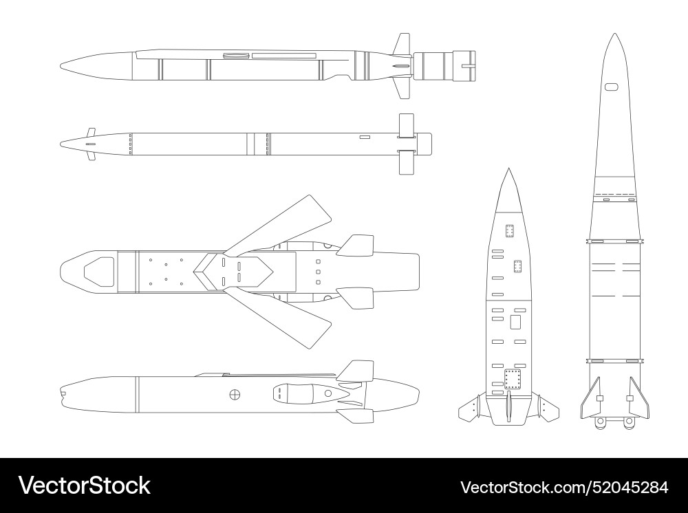 Isolated outline missile drawing industrial set Vector Image