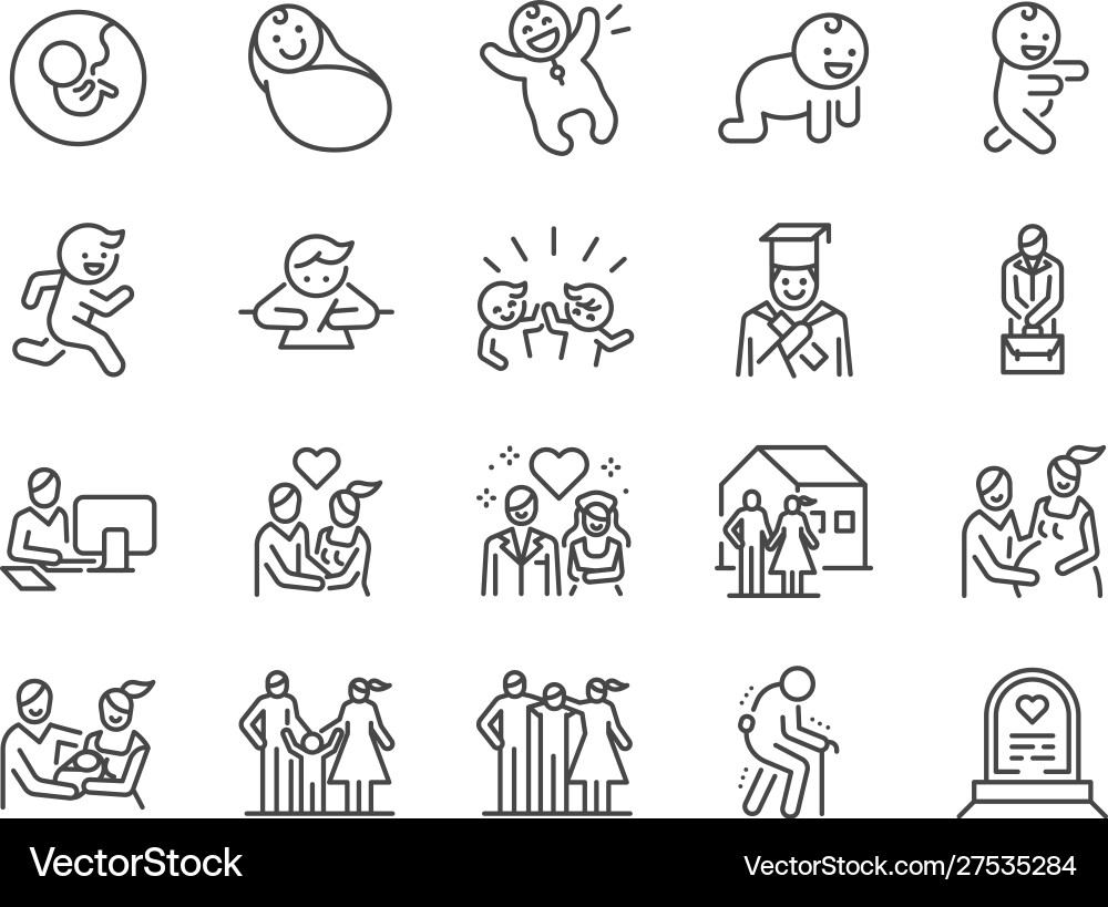 Life cycle line icon set Royalty Free Vector Image