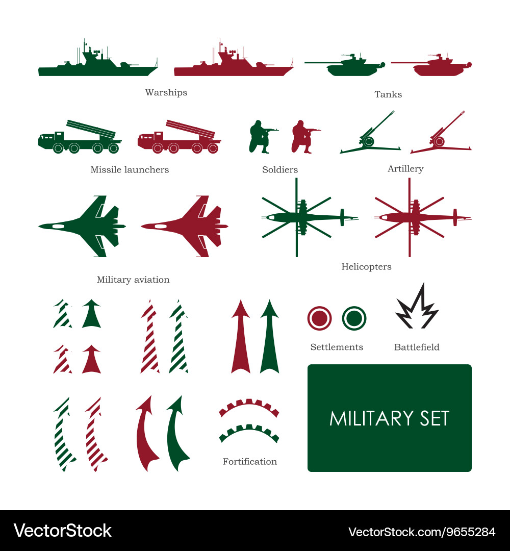 Military Tactical Icons Set Royalty Free Vector Image