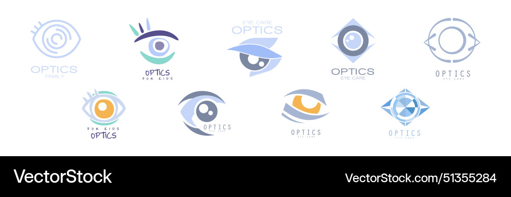 Optics and eye care logo label design Royalty Free Vector
