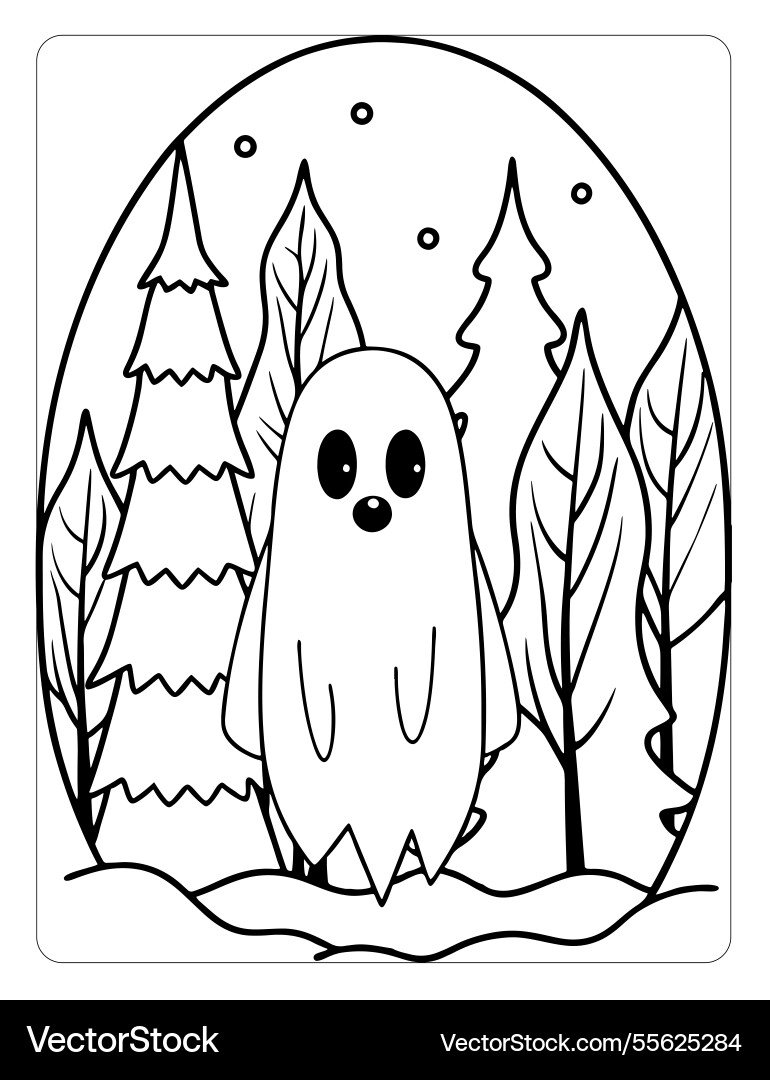 Printable ghostly forest halloween coloring pages Vector Image