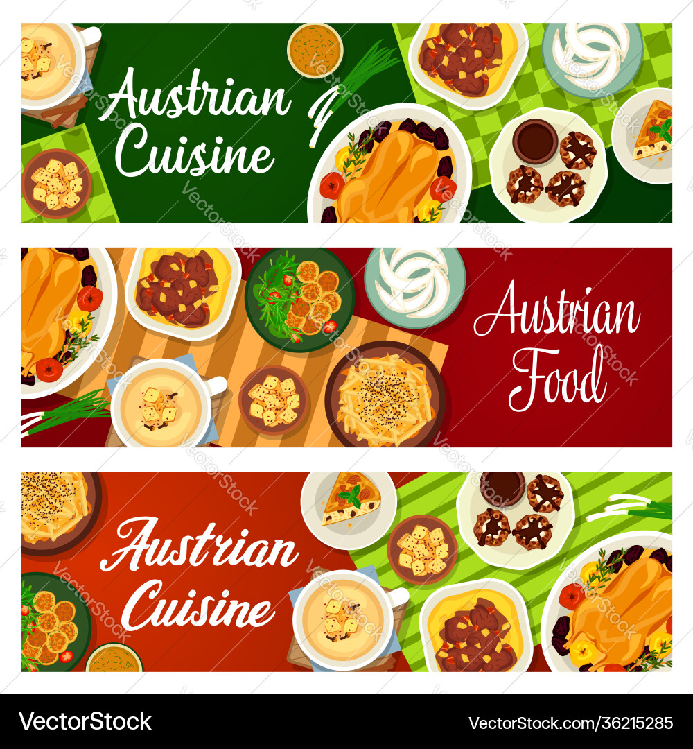 Austrian food restaurant menu meals banner Vector Image