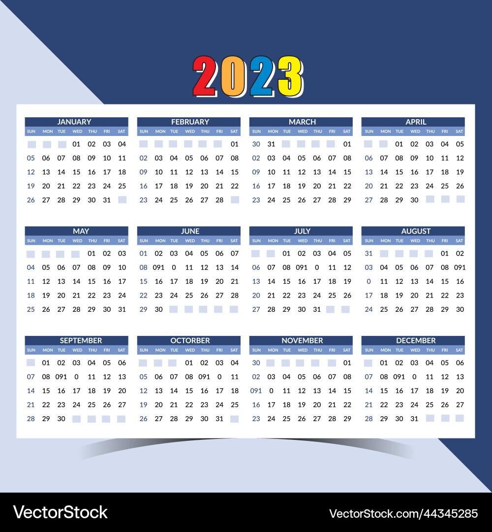 Calendar date pannel 2023 template Royalty Free Vector Image