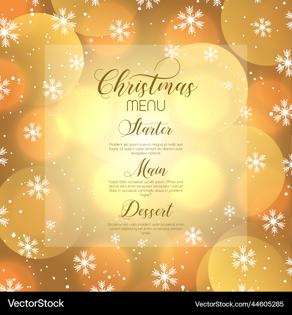 Christmas menu background with bokeh lights Vector Image