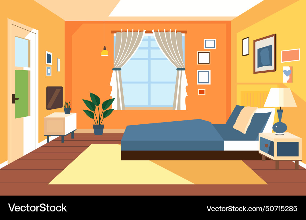 Flat design of bedroom interior with bed Vector Image