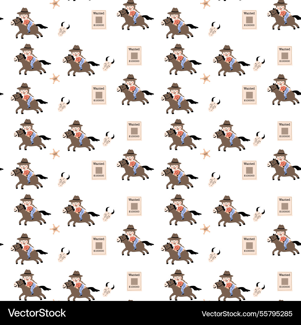 Fun cowboy themed pattern for kids decor Vector Image
