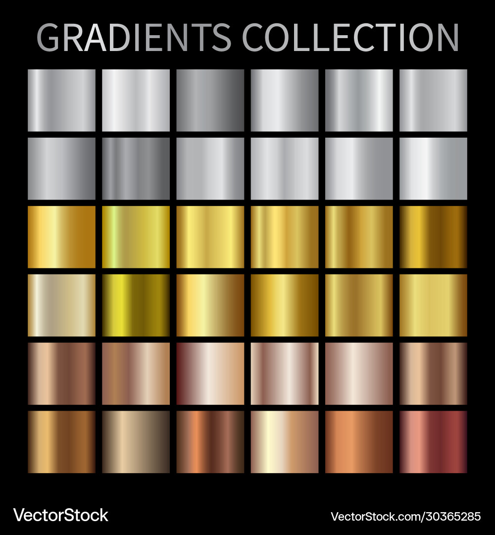 Gold silver bronze gradients collection Royalty Free Vector