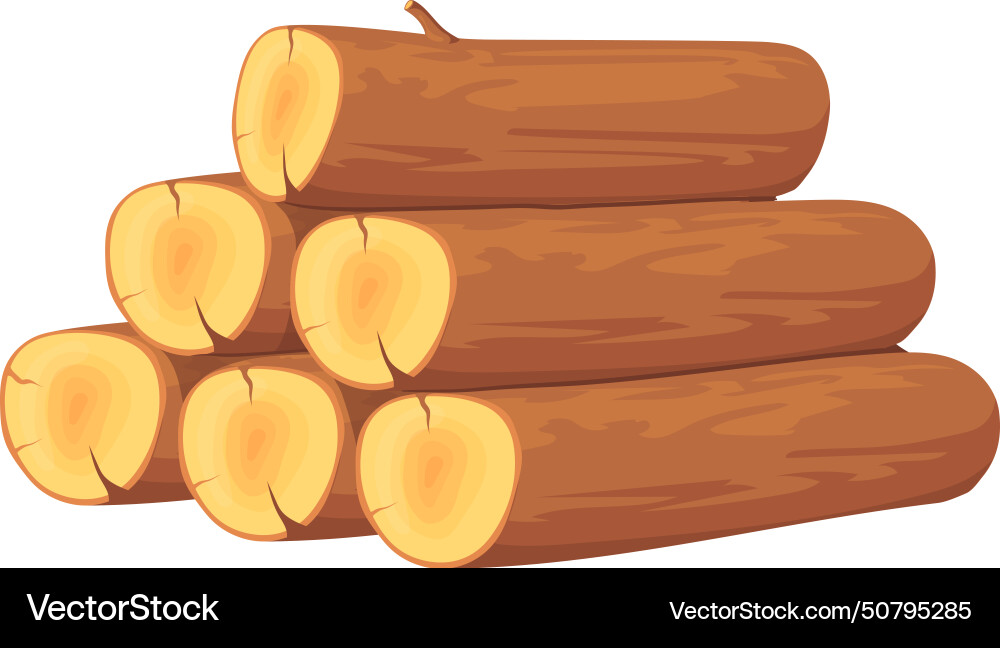 Wooden log stack cartoon icon tree trunk Vector Image