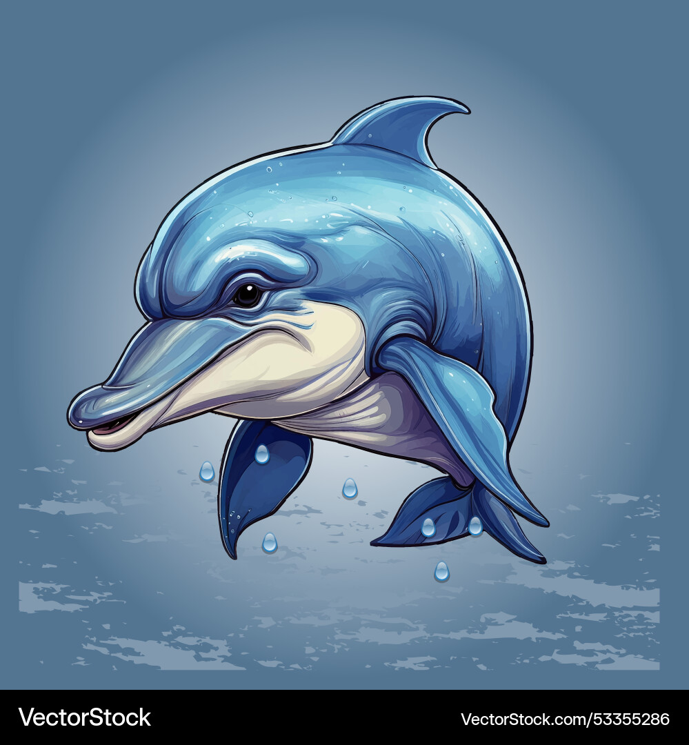 A bead face dolphin leaping through blue Vector Image