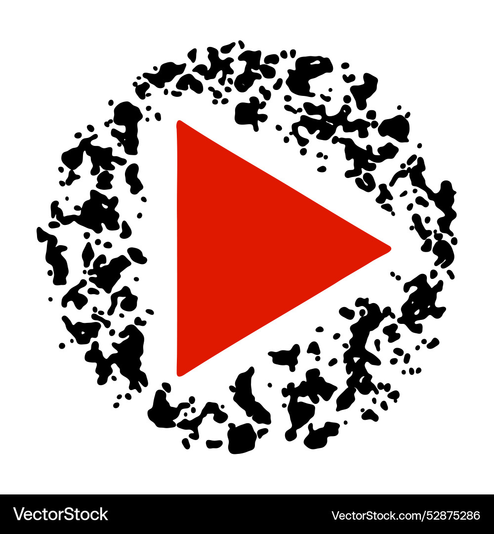 Abstract grunge play button icon in red and black Vector Image