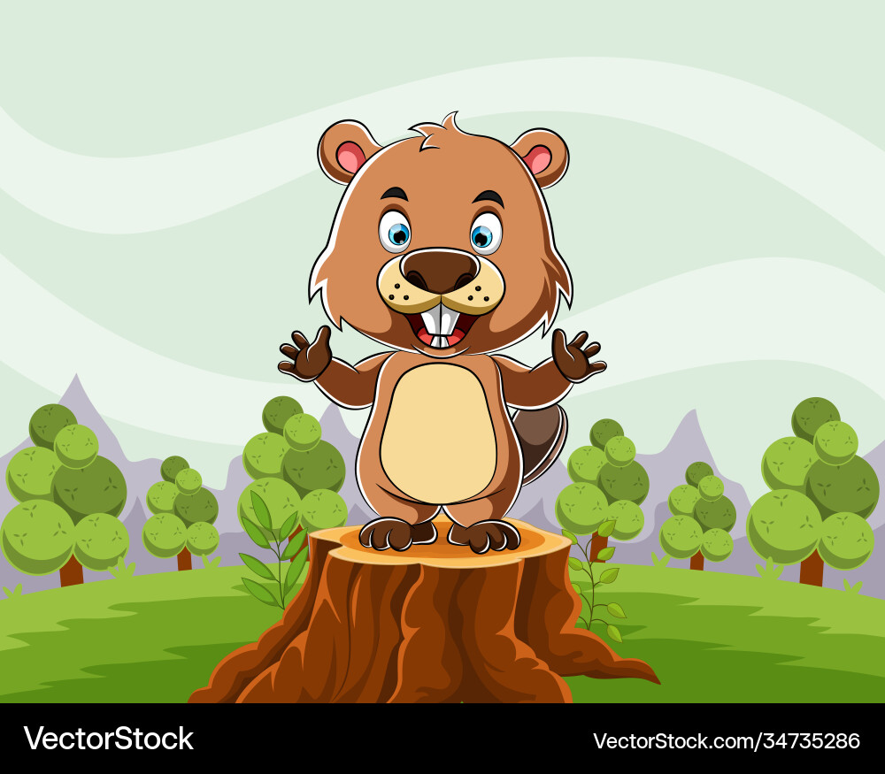 Beaver standing on trunk tree Royalty Free Vector Image