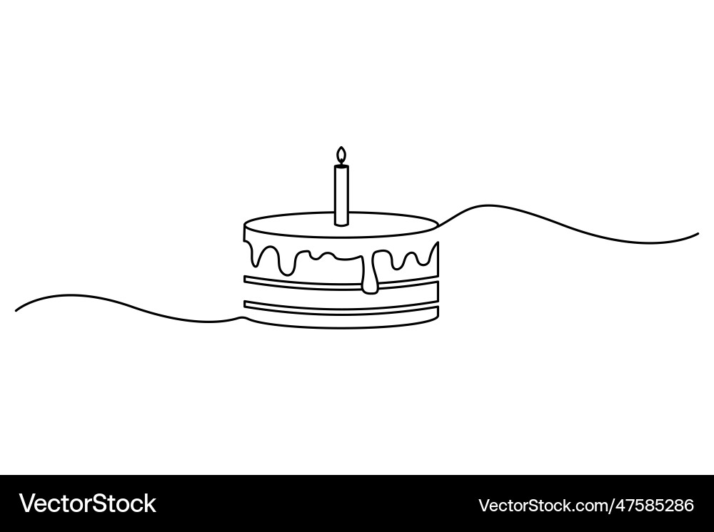 Birthday cake in continuous line art drawing style