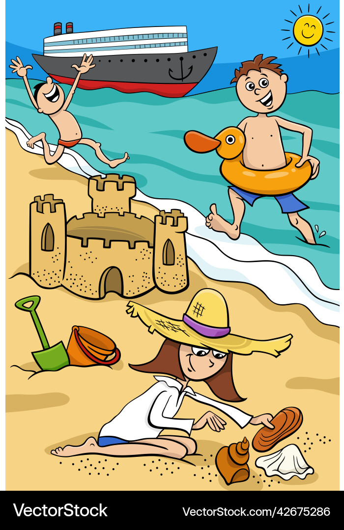 Cartoon children spending their vacation Vector Image