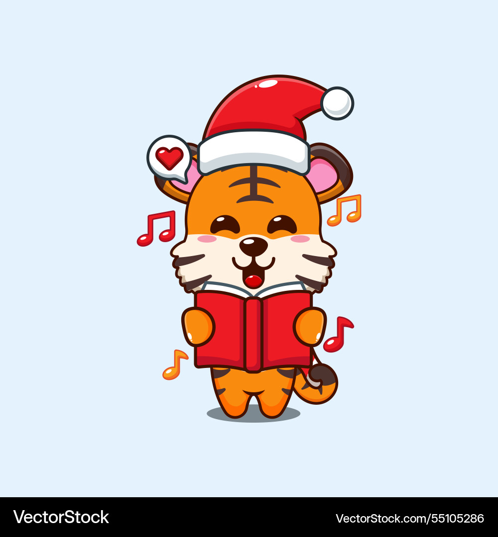 Cute tiger sing a christmas song Royalty Free Vector Image