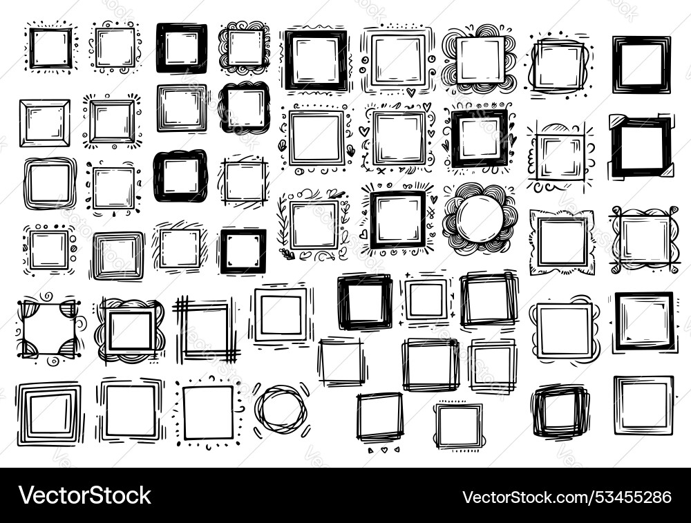 Handdrawn set of square scribbles frame doodle li Vector Image