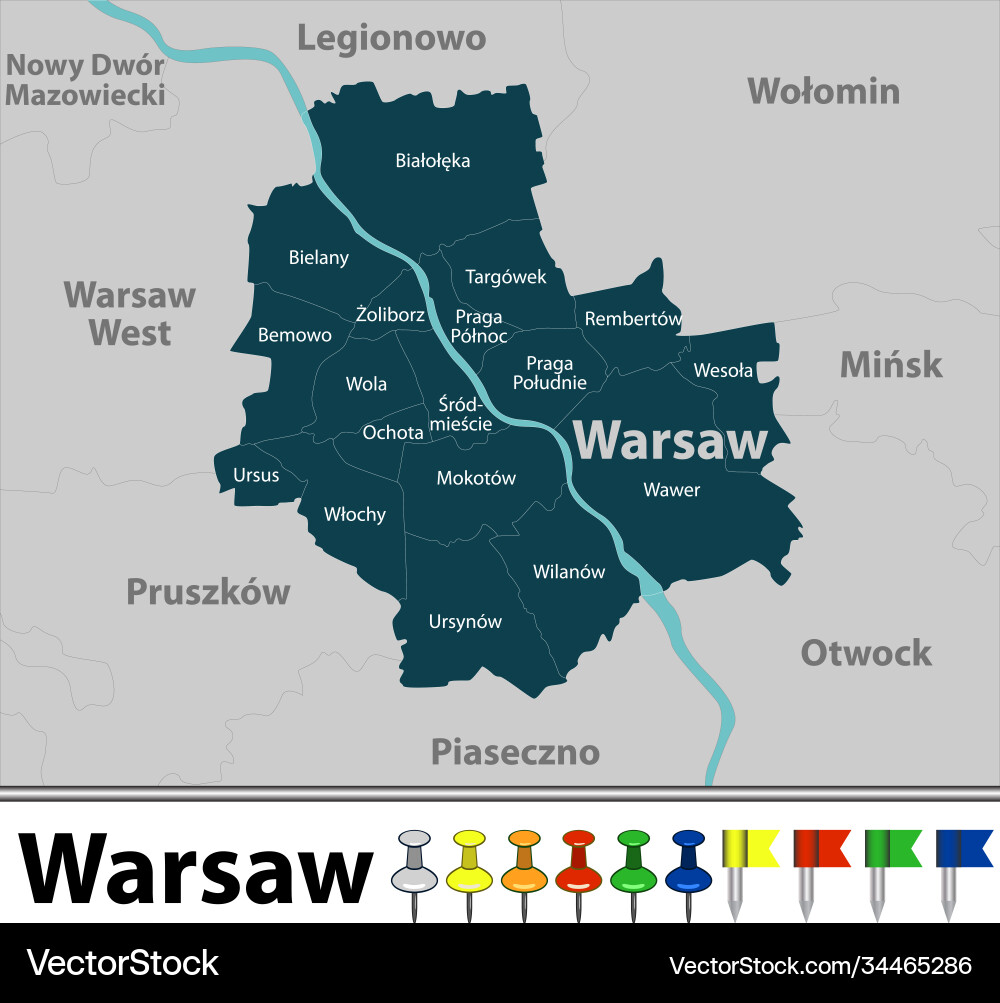 Map warsaw poland Royalty Free Vector Image - VectorStock