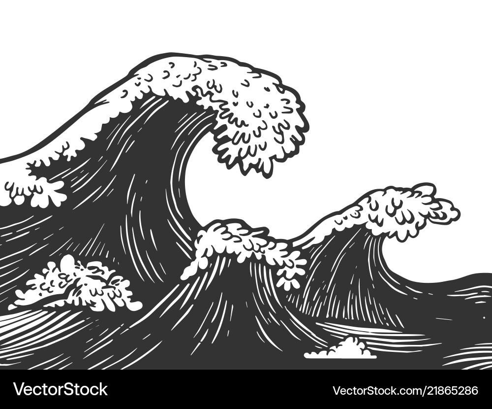 Ocean waves engraving Royalty Free Vector Image