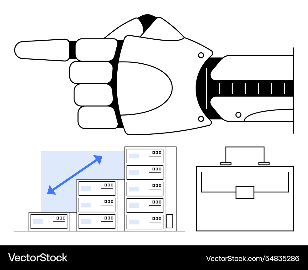 Robotic hand pointing towards growth chart Vector Image