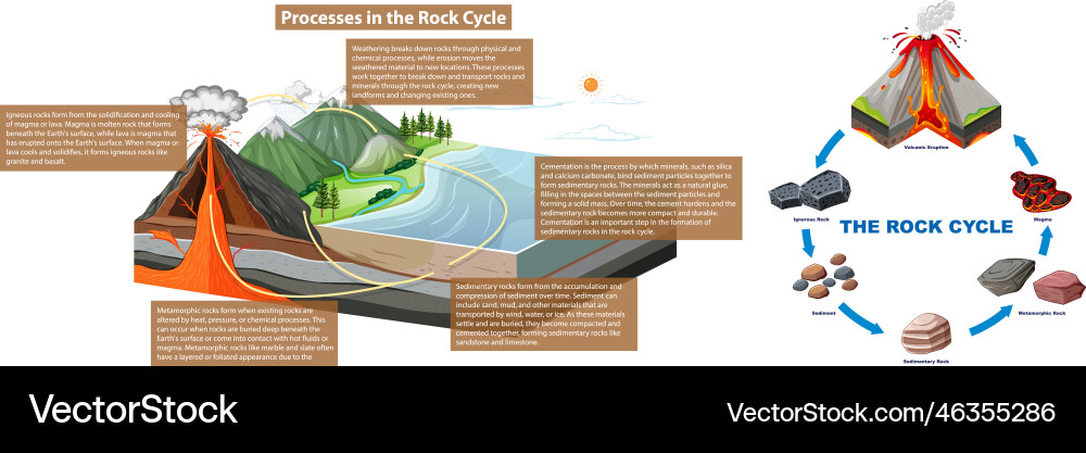 Rock cycle processes diagram Royalty Free Vector Image