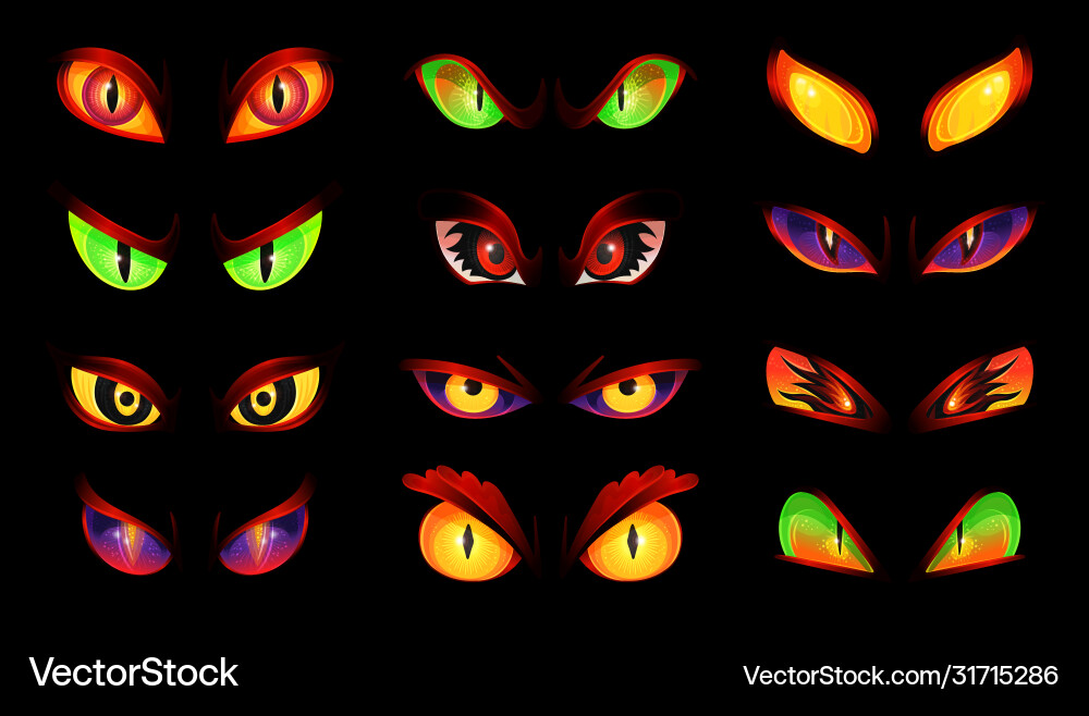 Set glowing evil or animal eyes realistic Vector Image