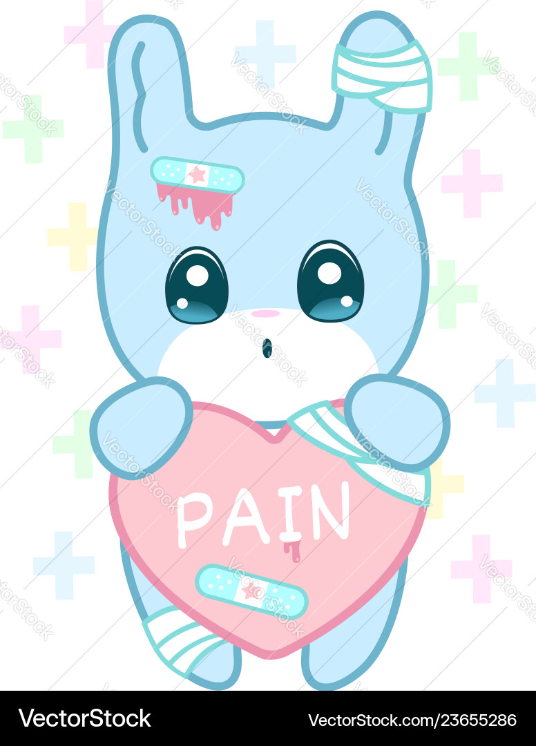 Suffering rabbit with injured ear and broken heart