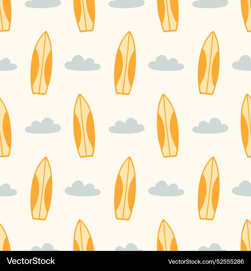 Surfing seamless pattern with hand drawn surfboard