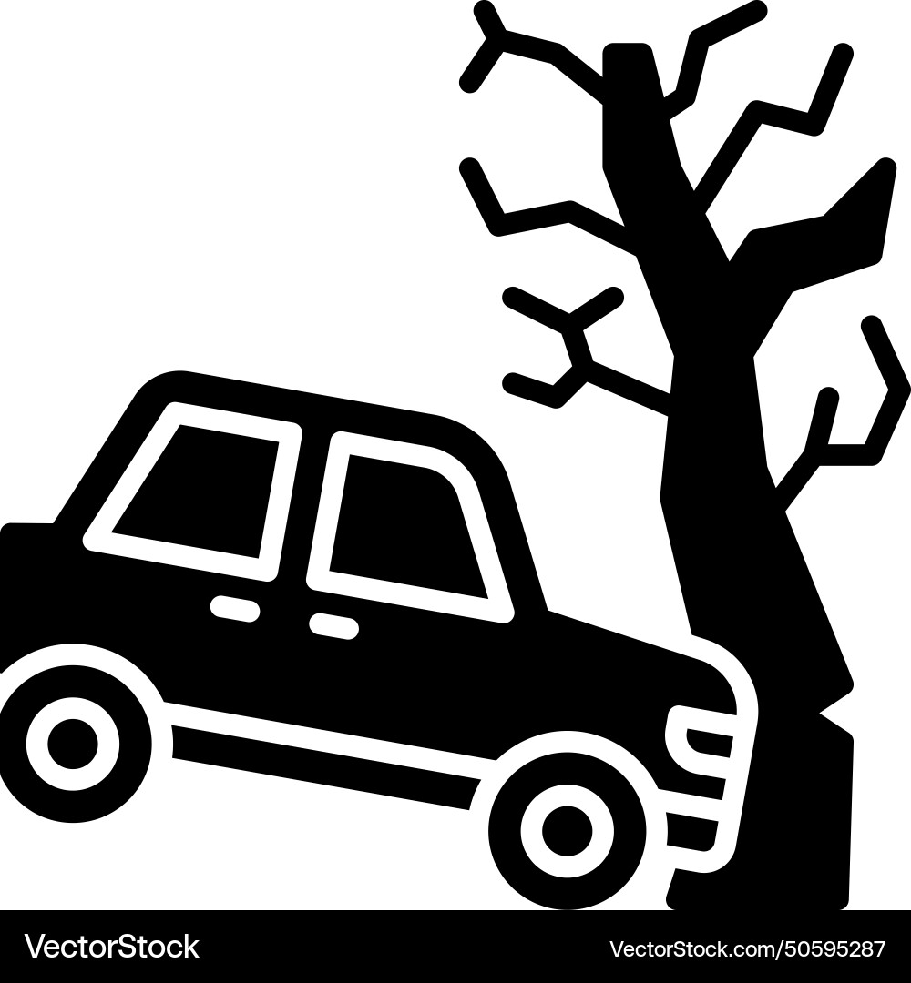 Car Crashed Into A Tree Icon Accident Royalty Free Vector