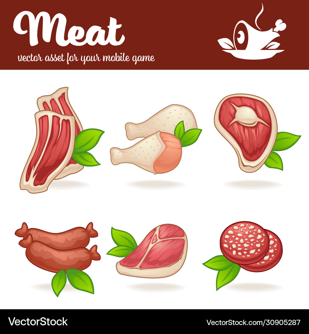 Meat collection cartoon asset for your mobile Vector Image