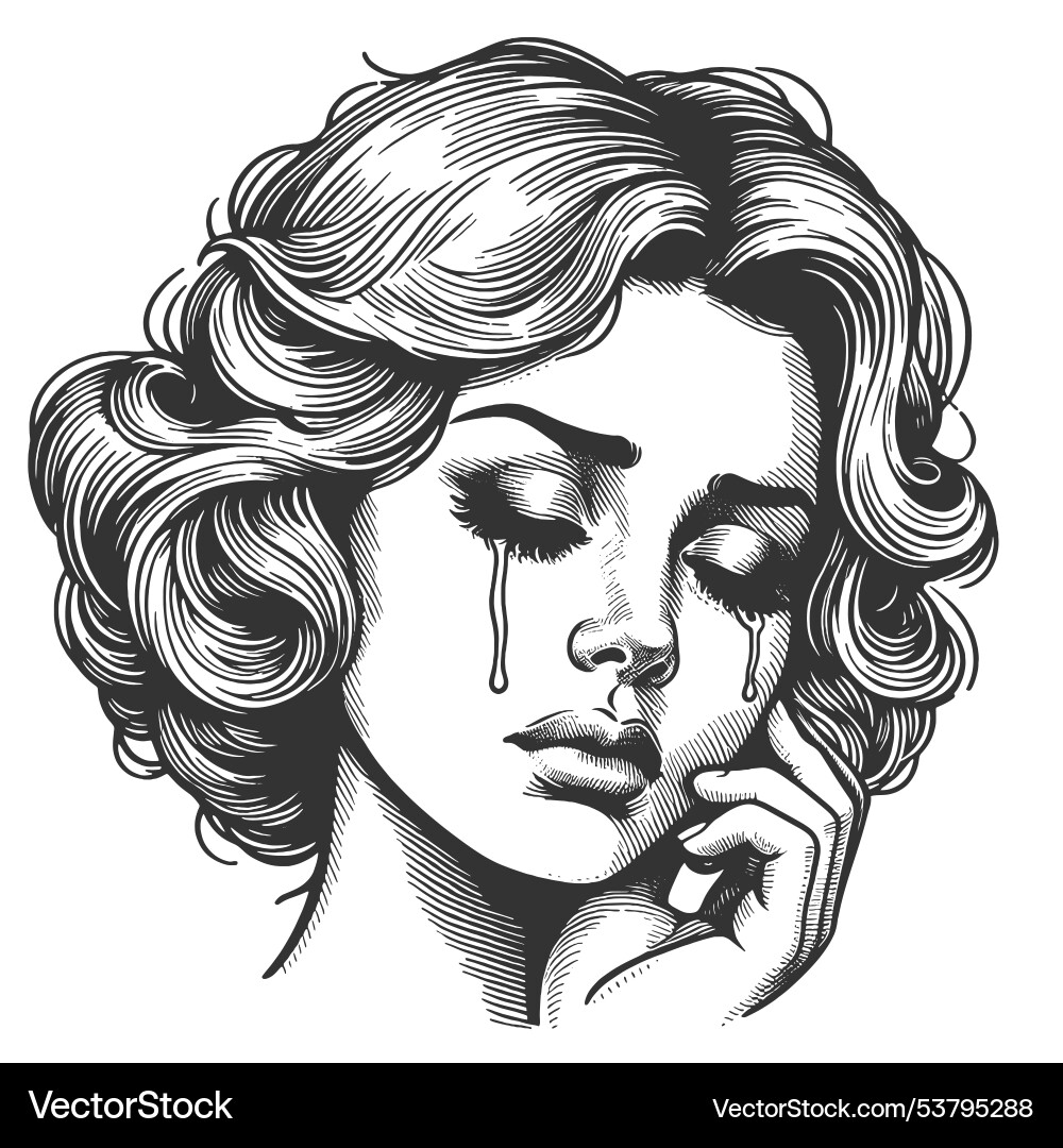 Crying woman with tears streaming down face Vector Image