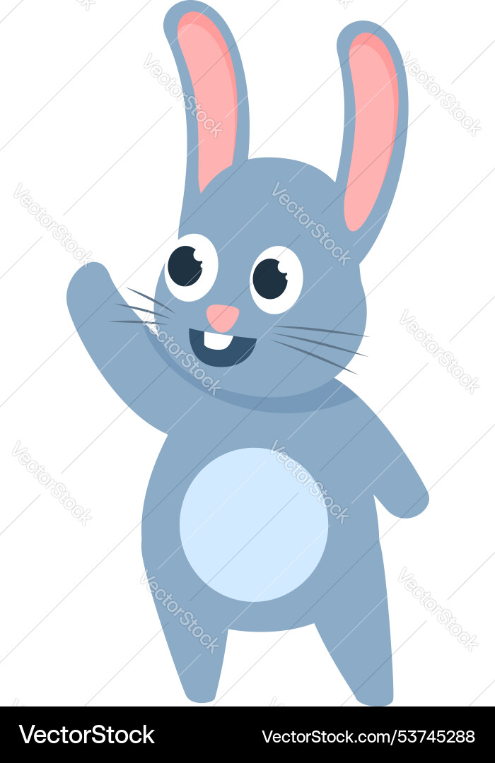 Cute blue cartoon bunny rabbit waving and smiling Vector Image