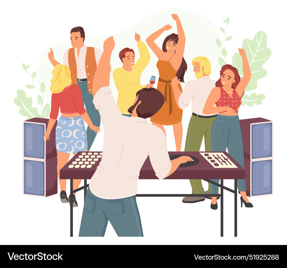 Dj party for students cartoon Royalty Free Vector Image