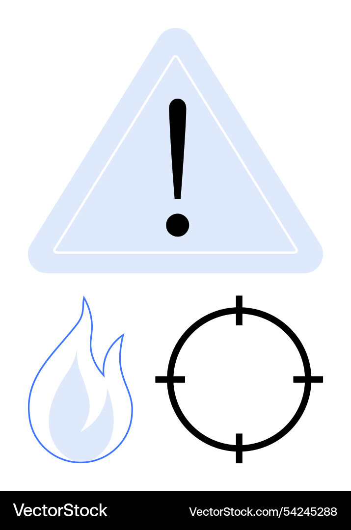 Exclamation warning triangle blue flame Royalty Free Vector