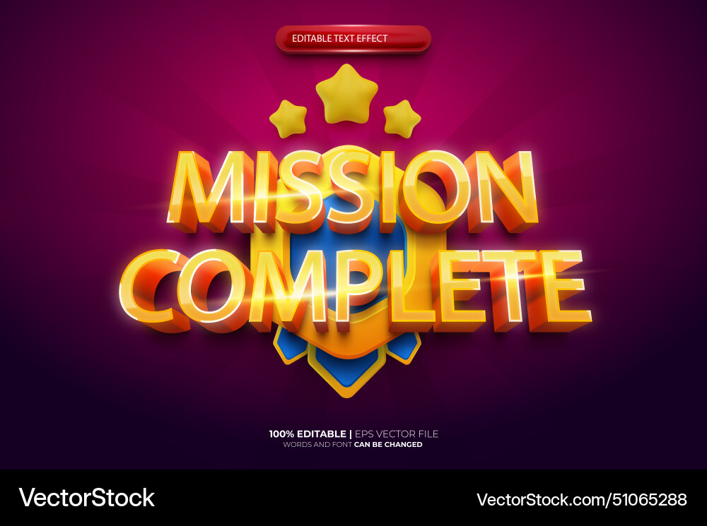 Mission complete with game badge 3d cartoon Vector Image