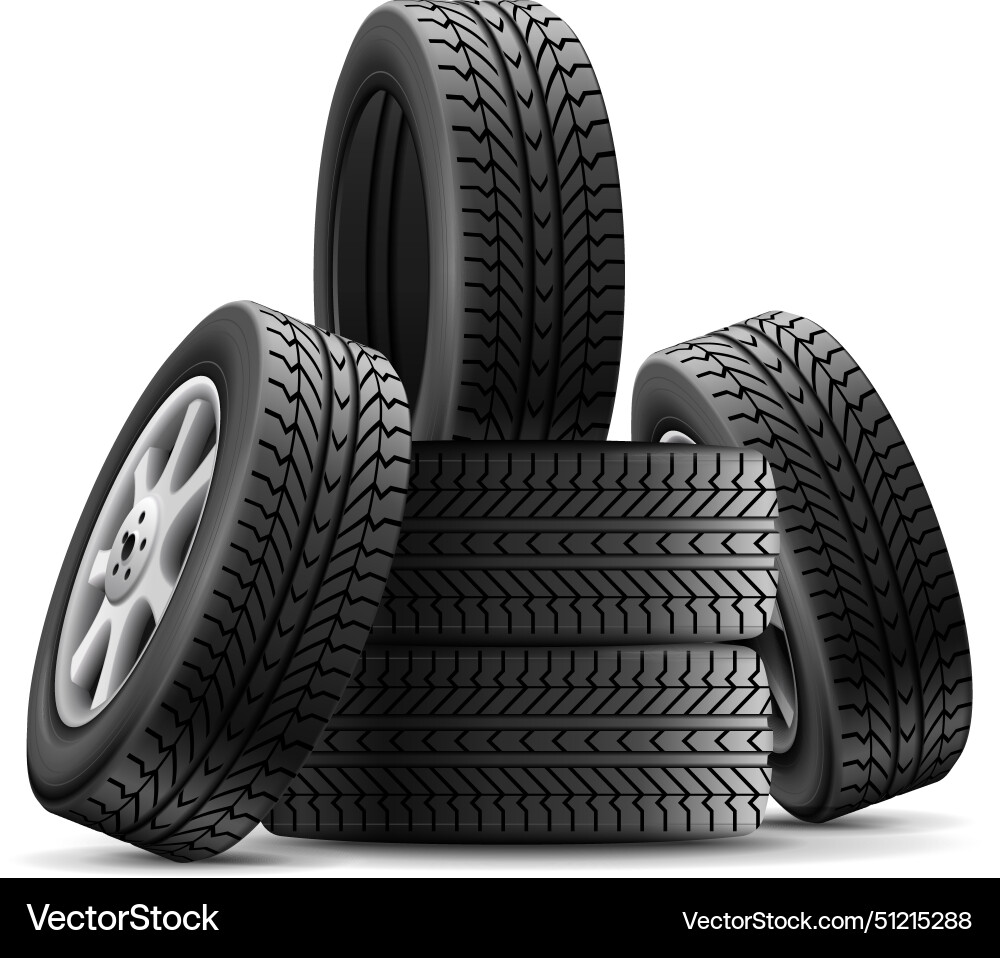 Tyres stack realistic tires pile for quality tyre Vector Image