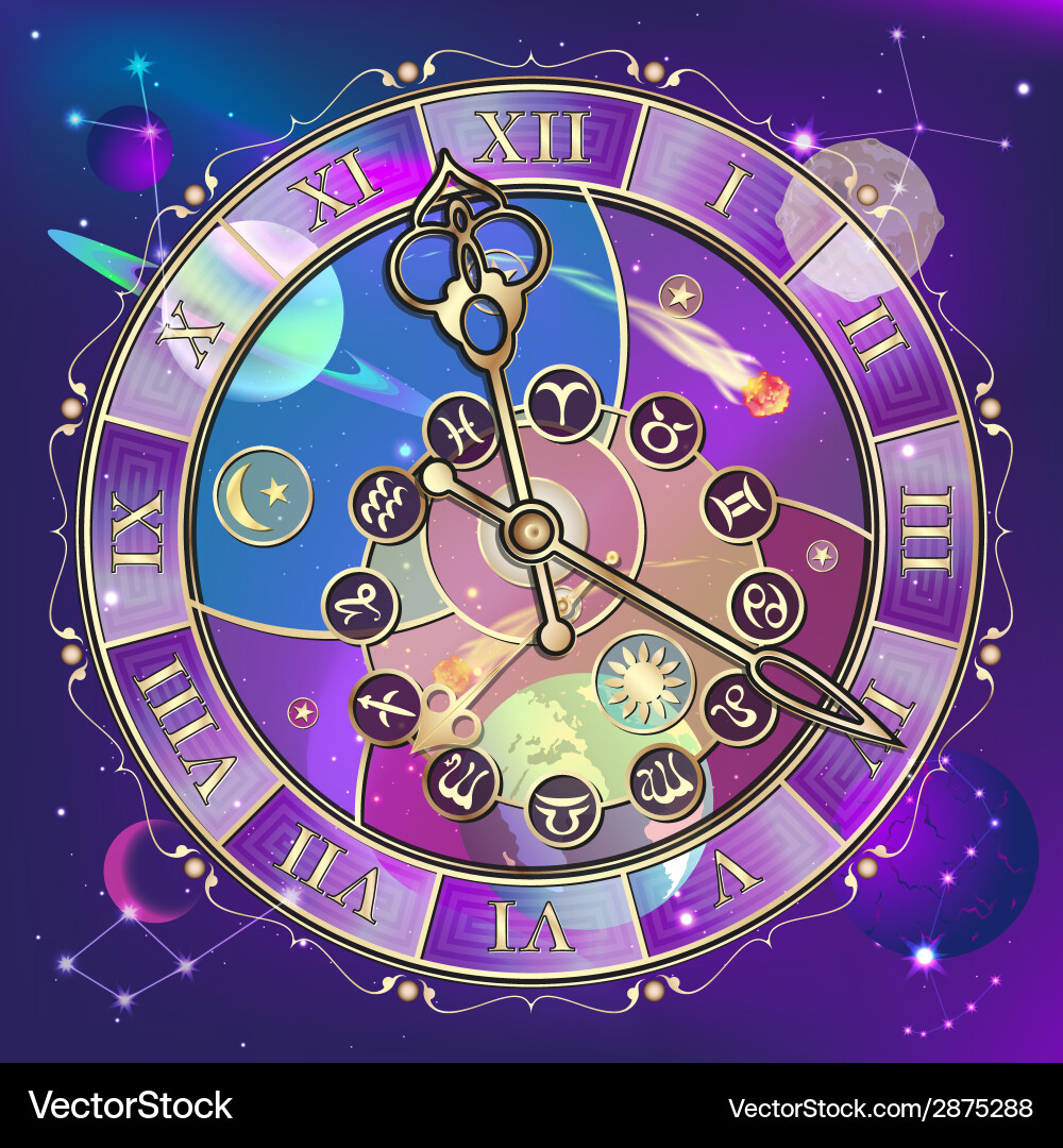 Zodiac Clock - Celestial Timepiece Royalty Free Vector Image