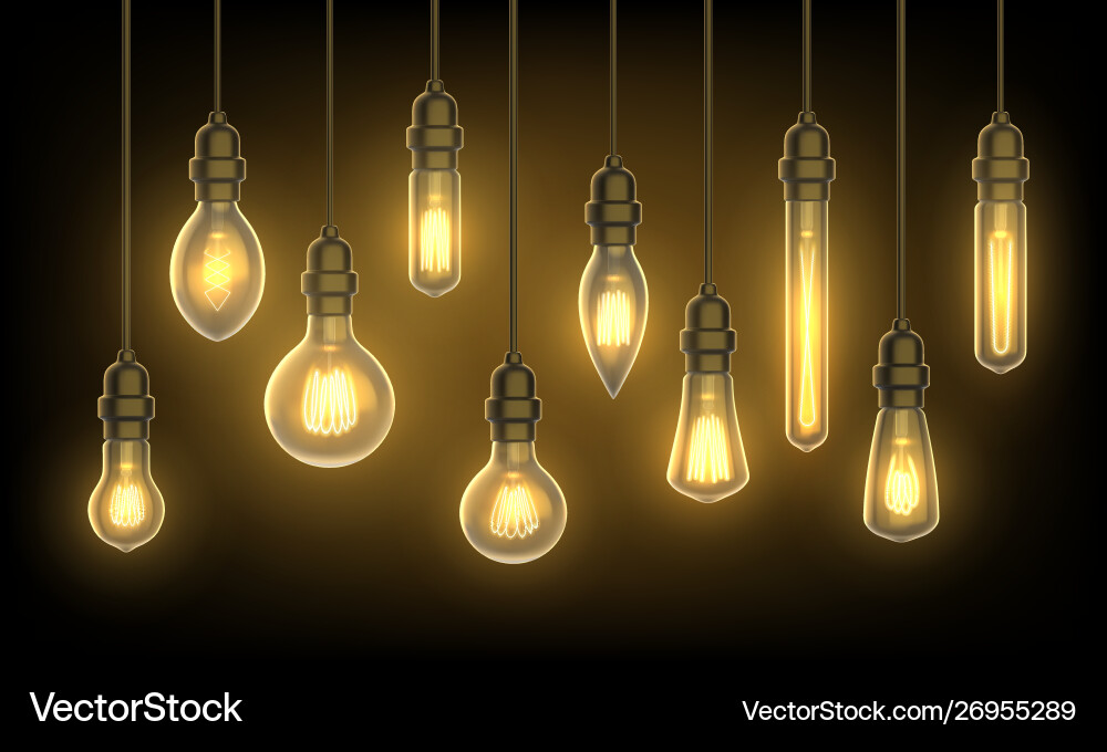 Hanging lamps or light bulbs on wire Royalty Free Vector