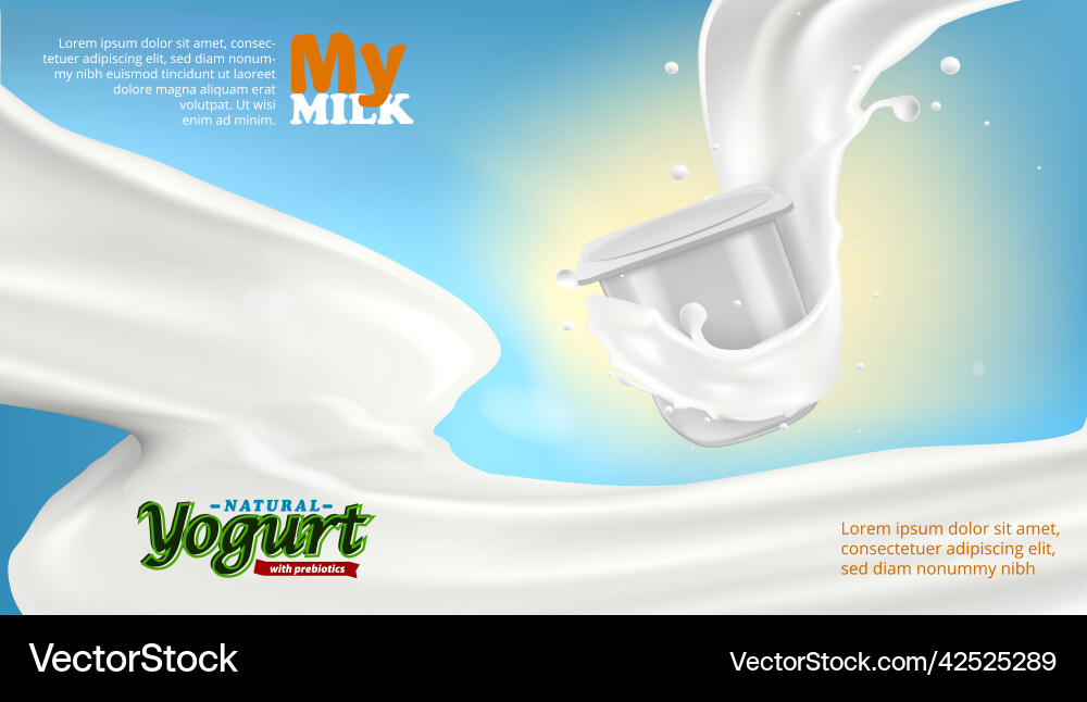 Realistic cream or yogurt twisted splash on blue Vector Image